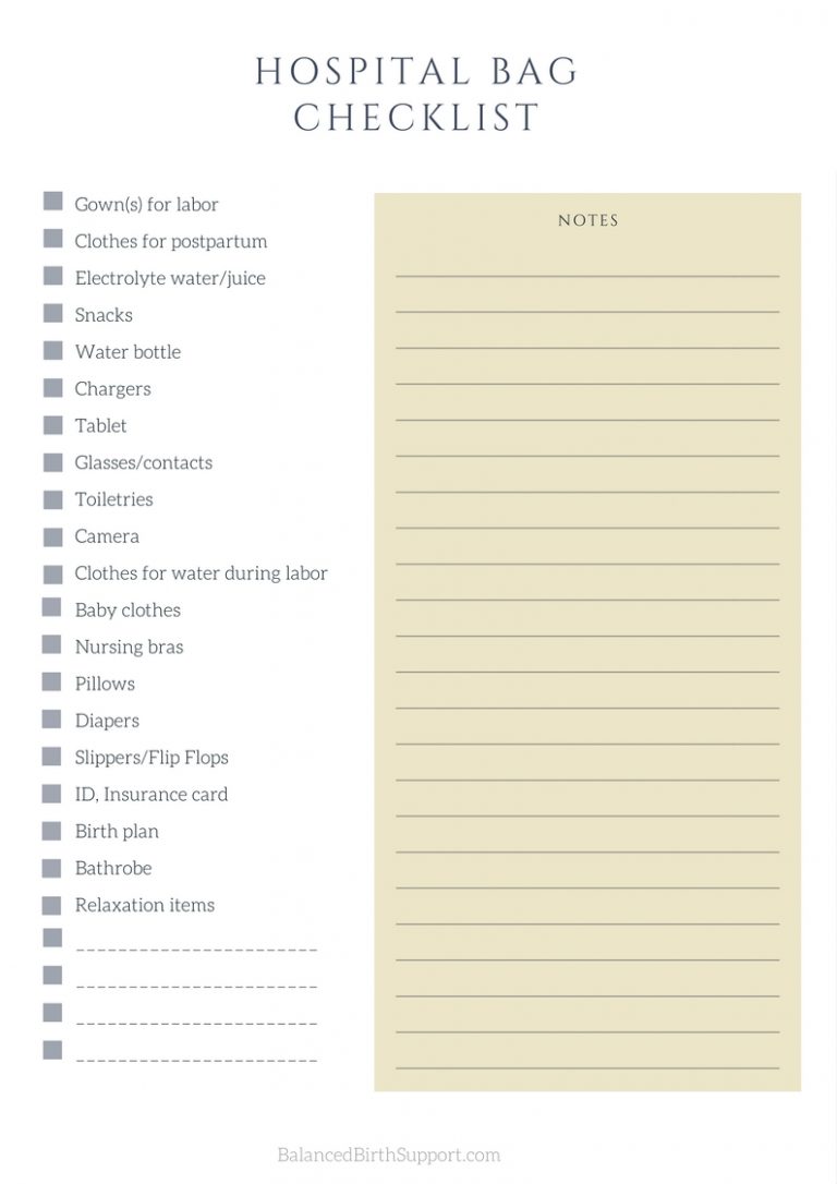 Hospital Birth Bag Checklist Printable!